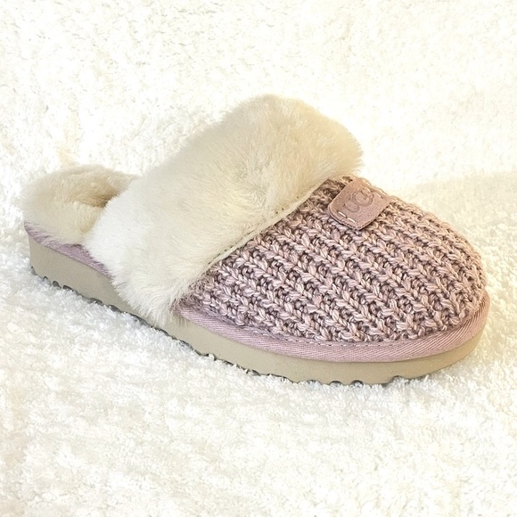 UGG | Shoes | Ugg Cozy Knit Slippers Shearling Slides Sheepskin Lined ...